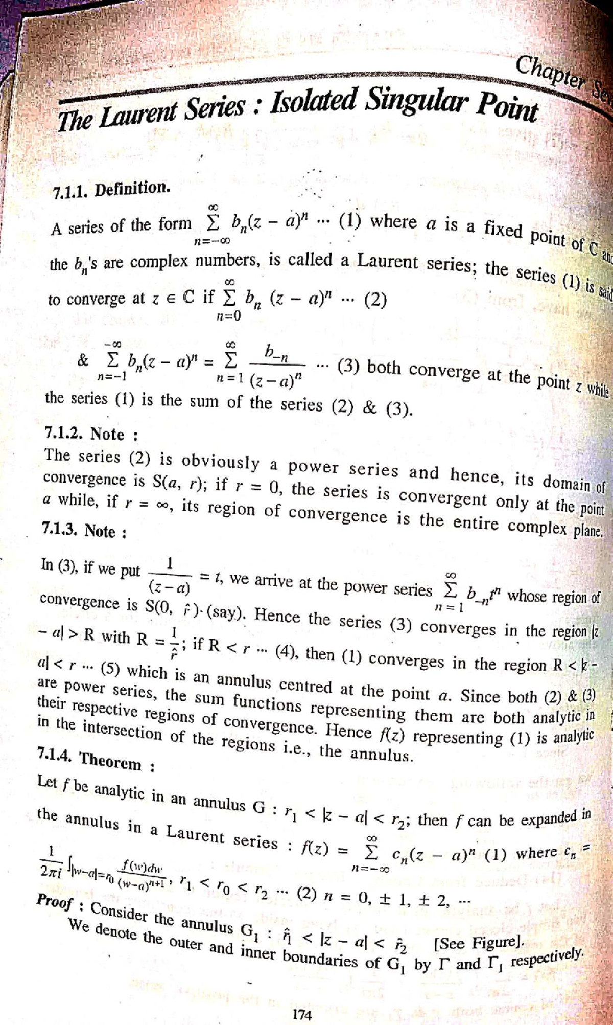 Chapter 7: The Laurent Series and Isolated Singular Points (MATH 301 ...