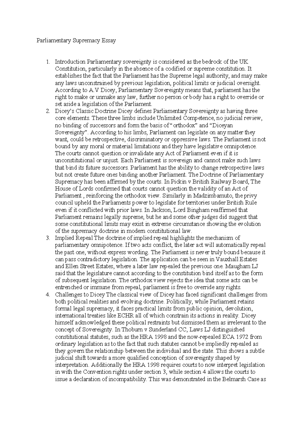 Parliamentary Supremacy: An In-Depth Essay on UK Constitutional Law ...