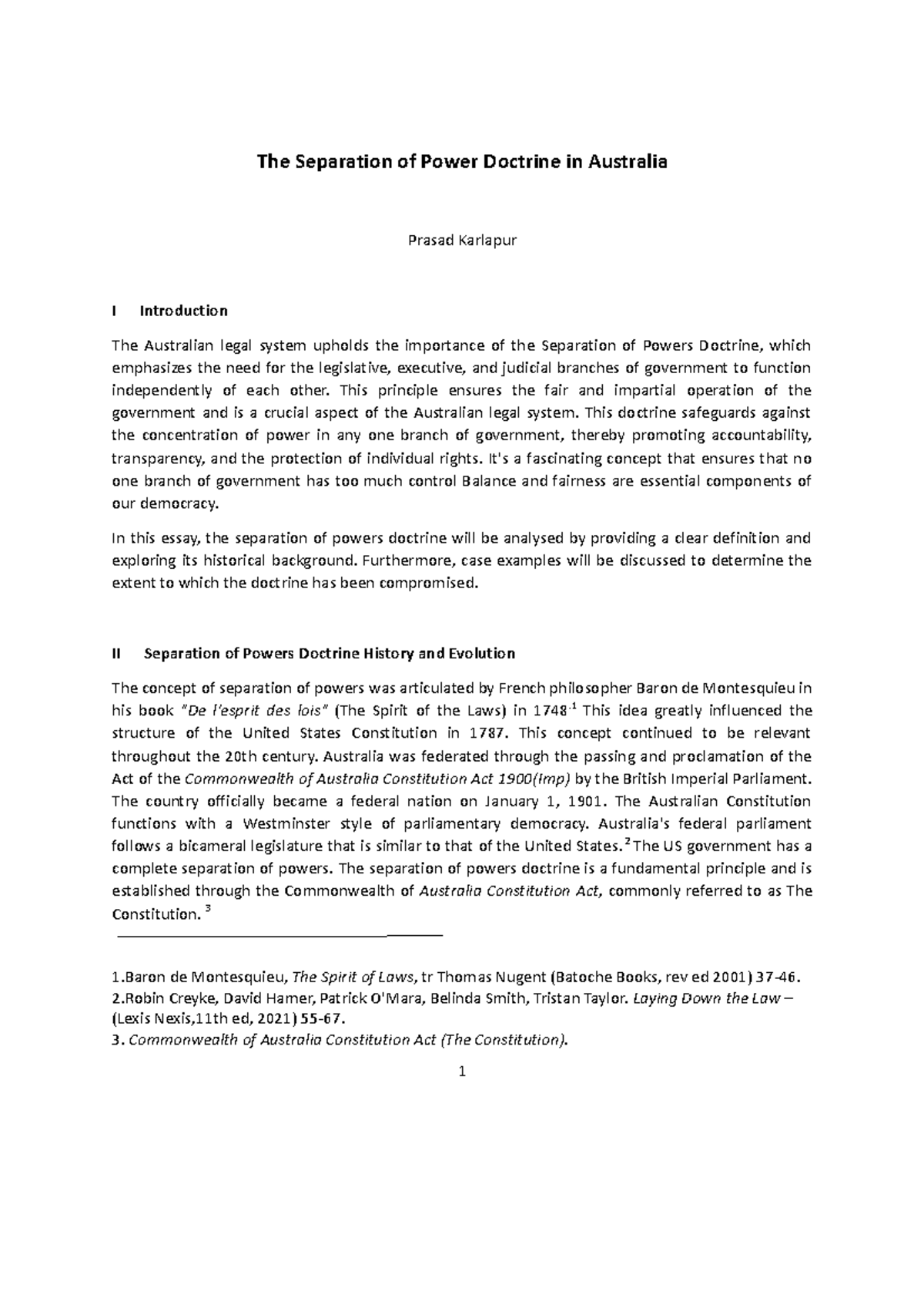 Seperation of Powers Doctrine in Australia - The Separation of Power ...