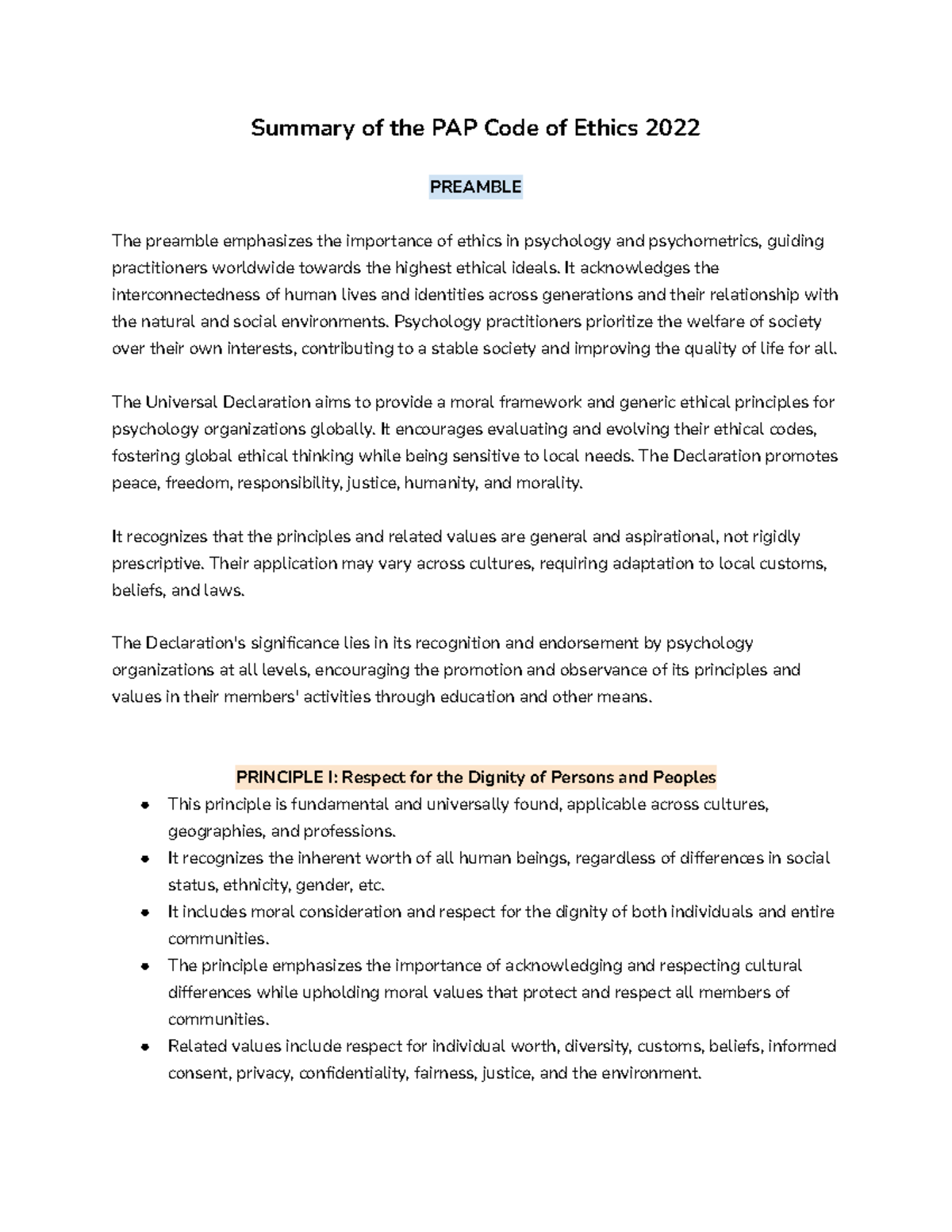 PAP Code of Ethics 2022: Comprehensive Summary and Analysis - Studocu