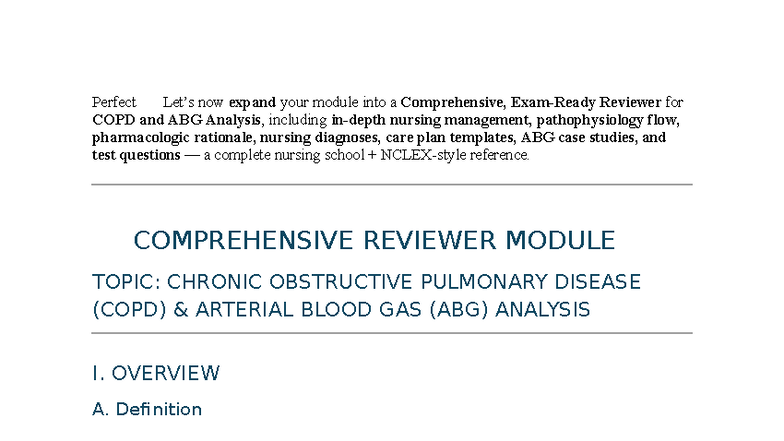 COPD & ABG Analysis: Comprehensive Nursing Reviewer Module - Studocu