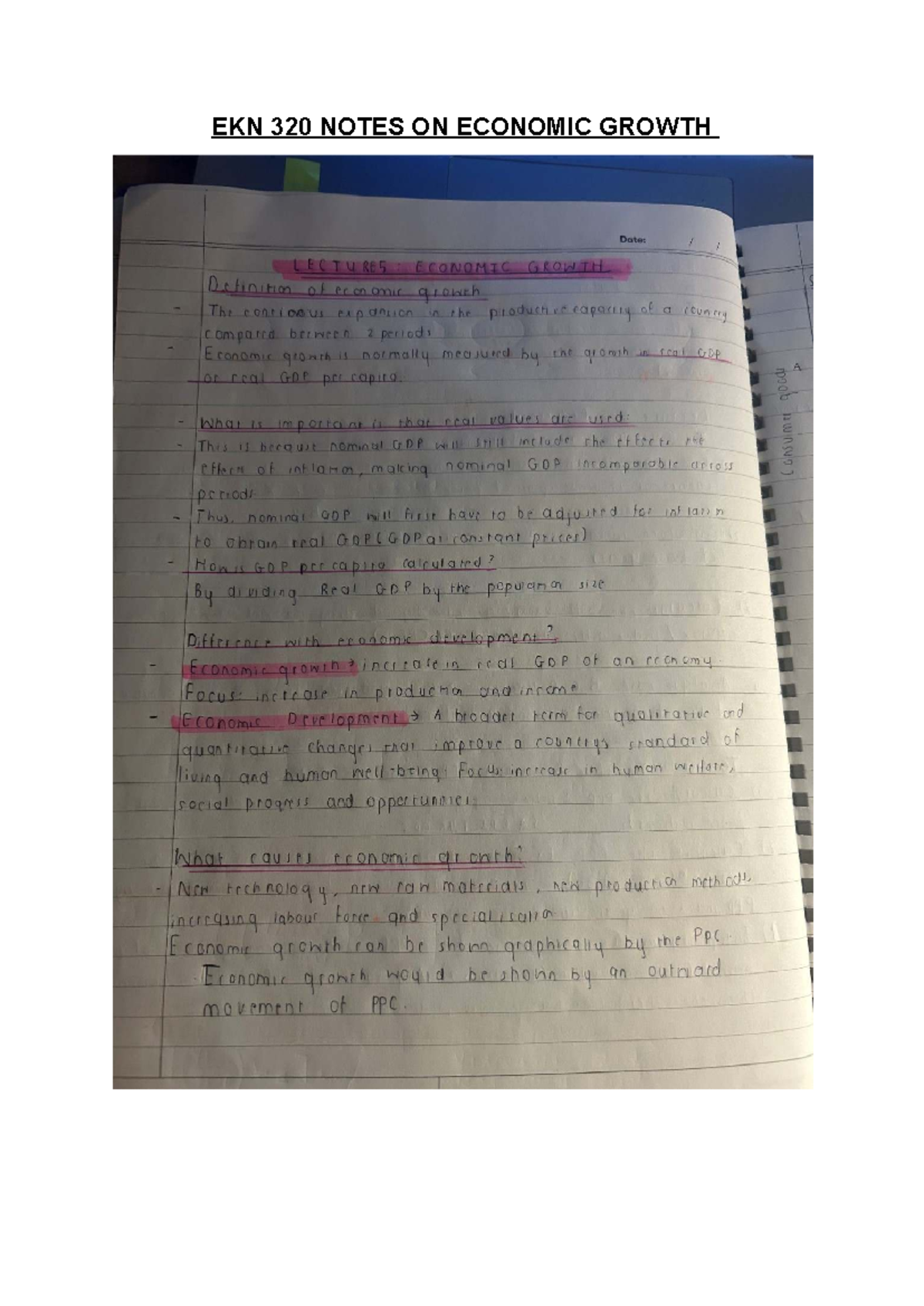 EKN 320 Lecture Notes on Economic Growth and Development - Studocu