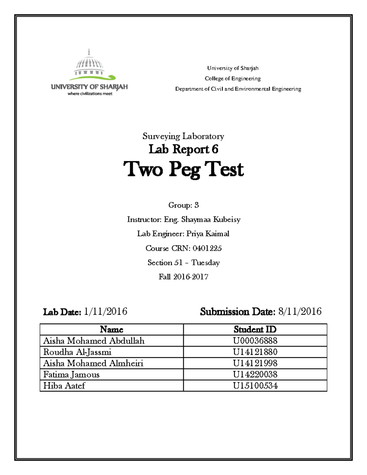 Lab Report 6: Two Peg Test (Course CRN: 0401225) - Studocu