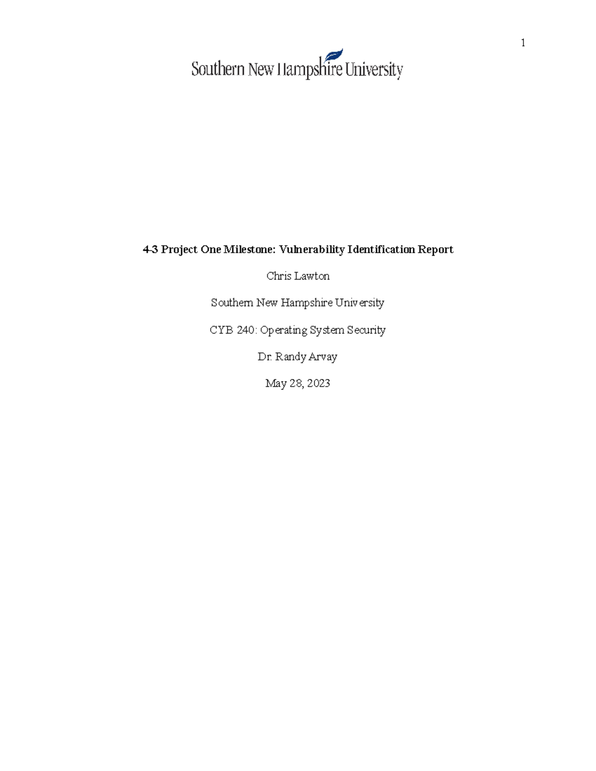 CYB 240 Project One Milestone: Vulnerability Identification Report ...