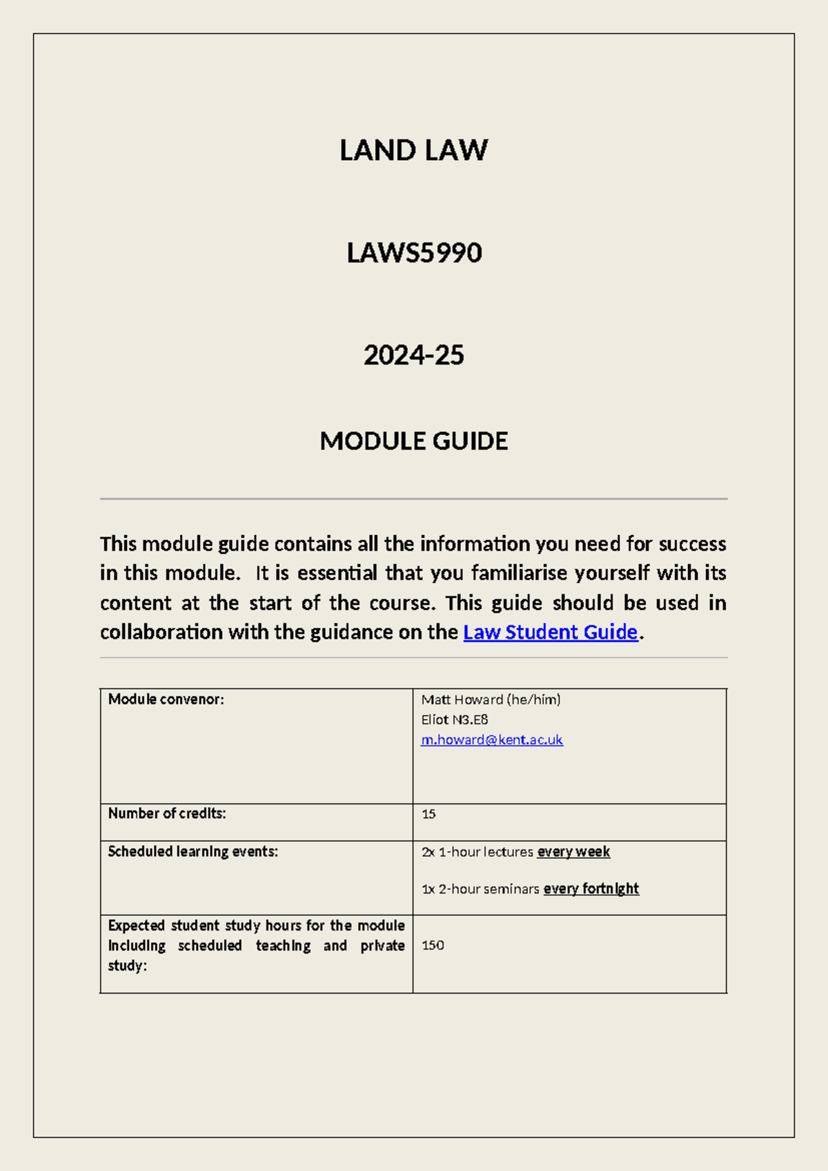 LAND LAW LAWS5990 MODULE GUIDE (2024-2025) for Student Success - Studocu