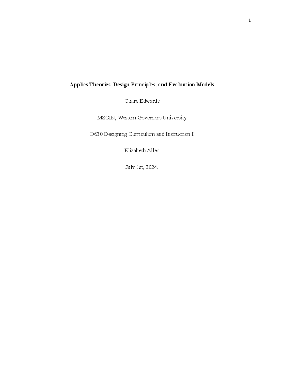 WGU D630 Task 1 - Analyzing Florida Benchmark Advanced Curriculum for ...