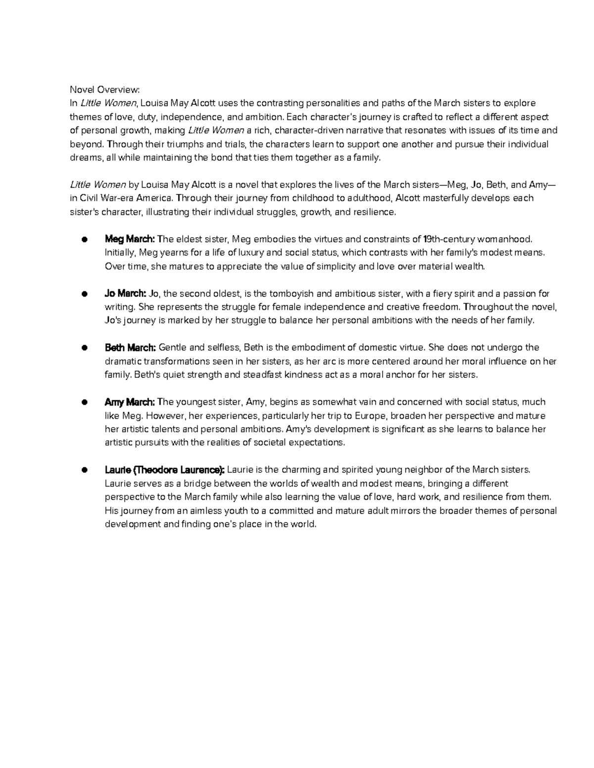 Analysis of Character Development in "Little Women" (ENGL-301) - Studocu