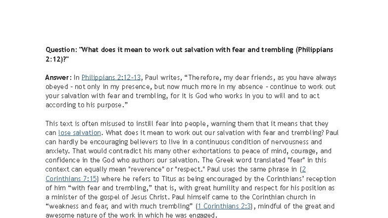 Philippians 2:12 - Understanding "Work Out Salvation" with Awe - Studocu