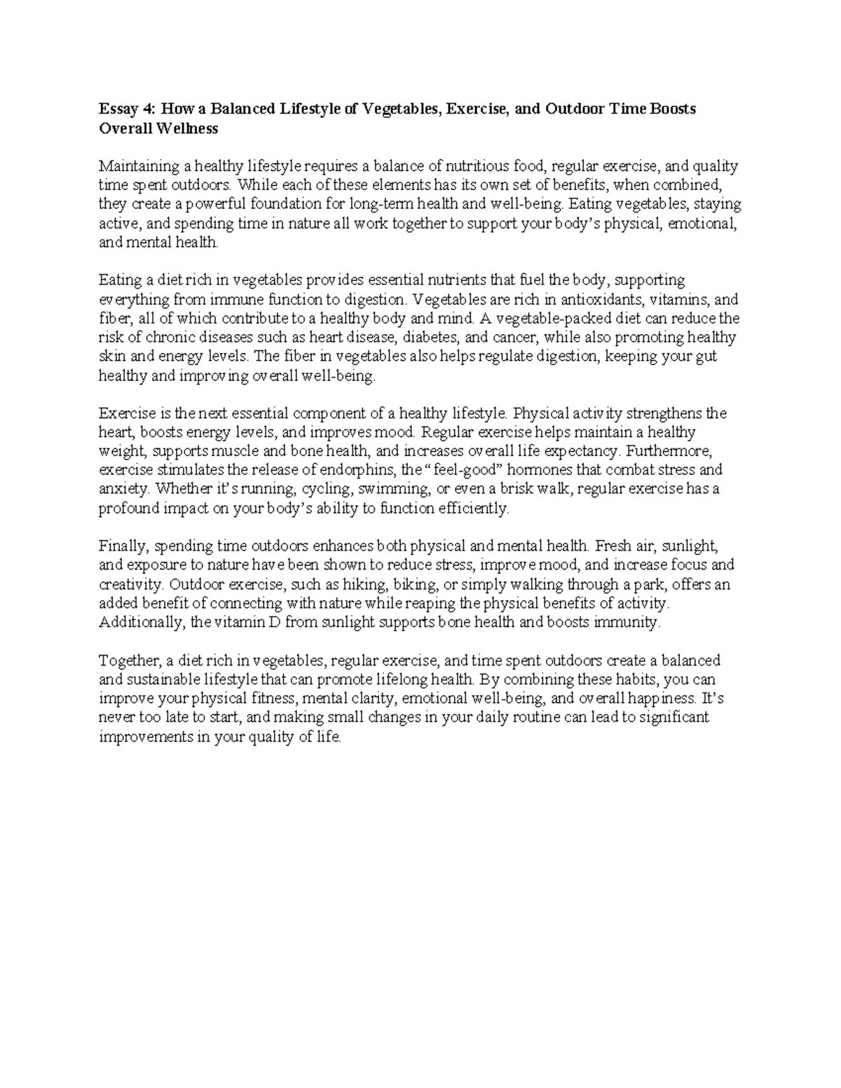 Essay 4: The Impact of a Balanced Lifestyle on Overall Wellness - Studocu