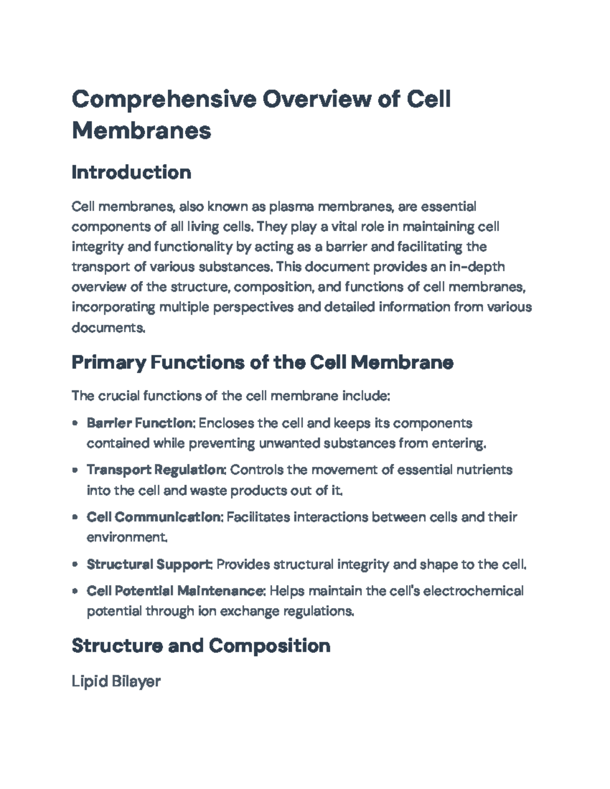 Comprehensive Overview of Cell Membranes: Structure and Functions ...