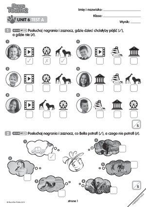 Unit 3 Test Plus Bugs Team 1 - język angielski - PHOTOCOPIABLE ...