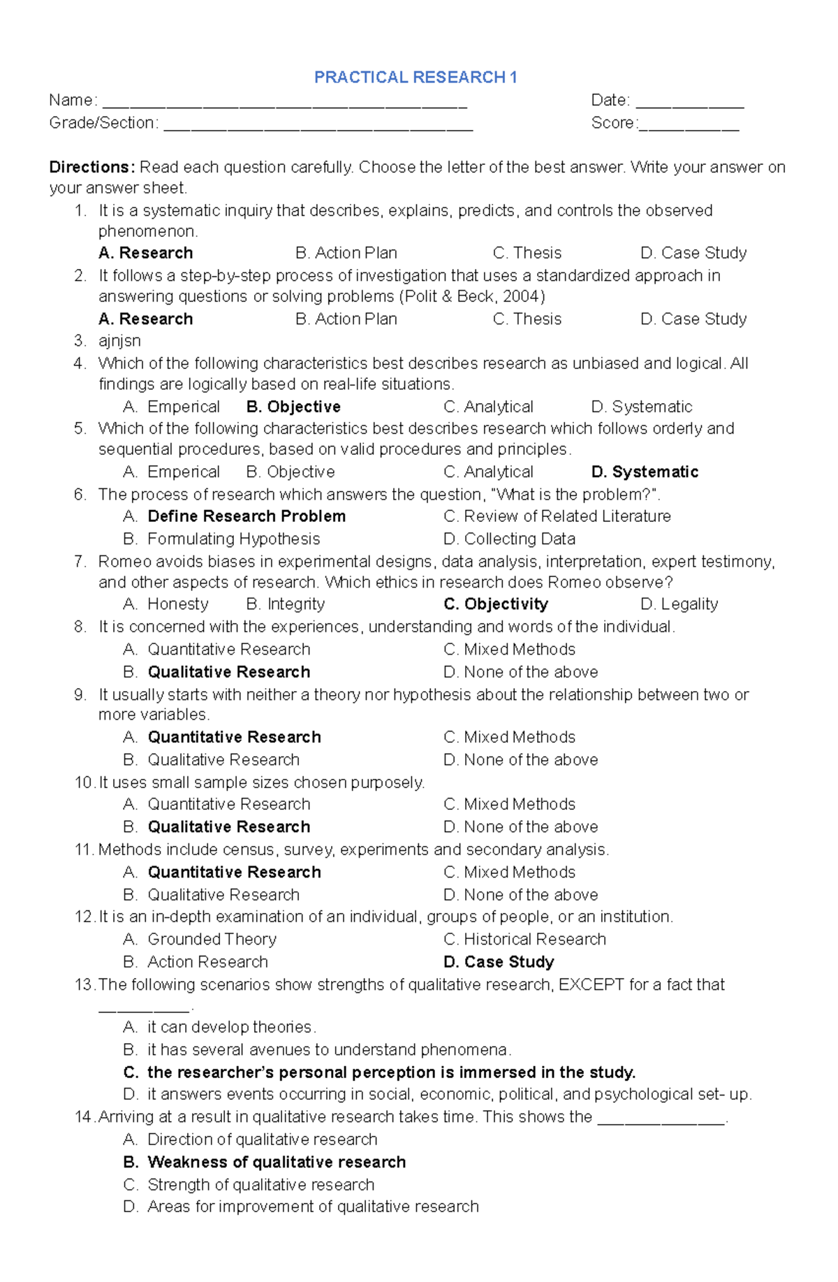 PR1 Summative Exam Questions and Answers - Practical Research 1 - Studocu