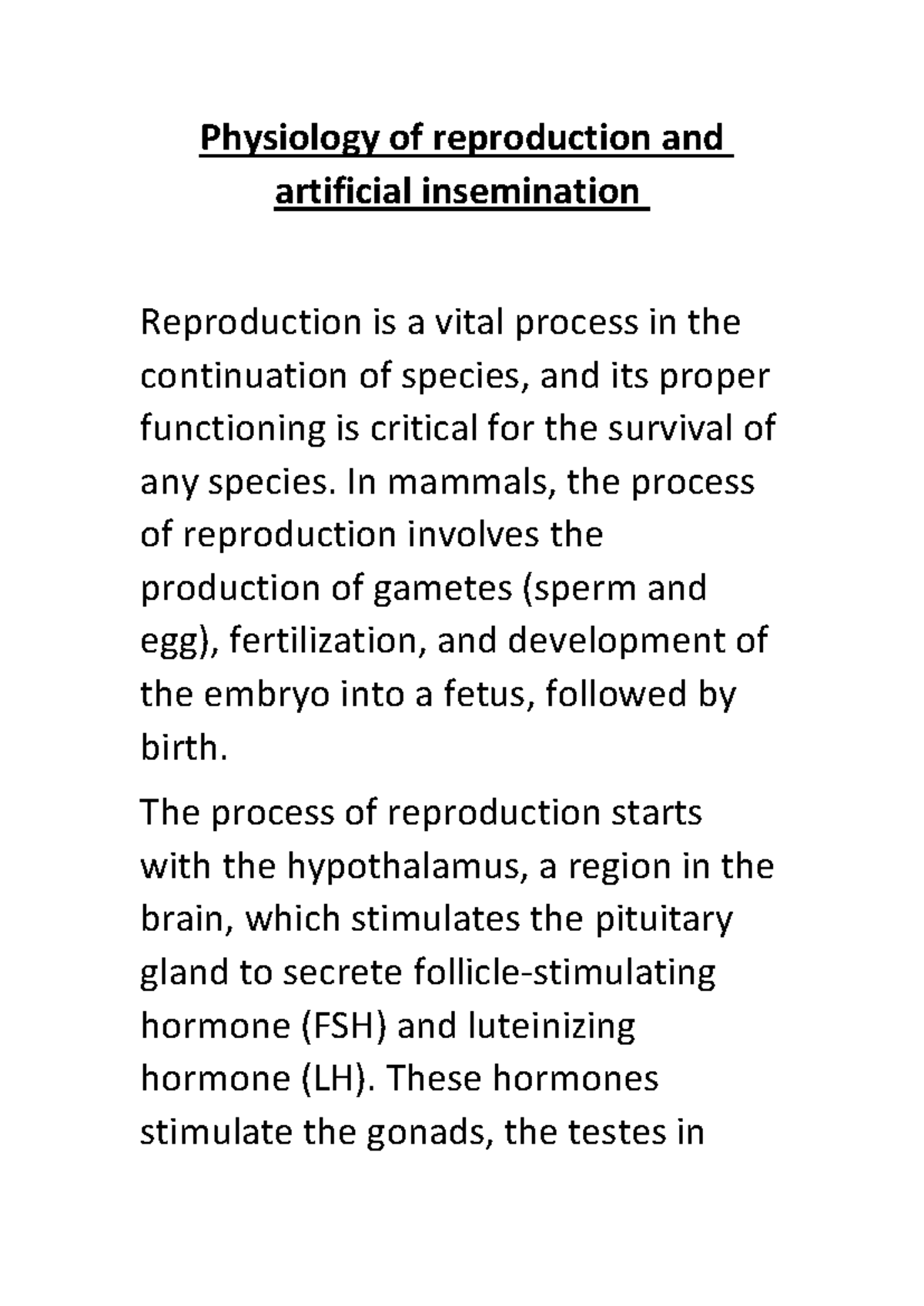 BIO101 Final Exam: Physiology of Reproduction & Artificial Insemination ...