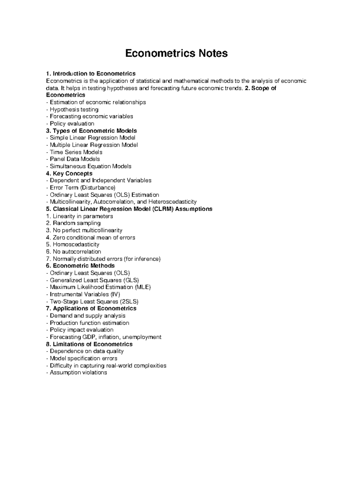 Econometrics Notes - Module Wise Topics Overview - Studocu