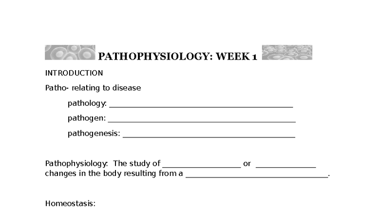 PATHOPHYSIOLOGY 101: WEEK 1 CLASS NOTES ON DISEASE PATHOLOGY - Studocu