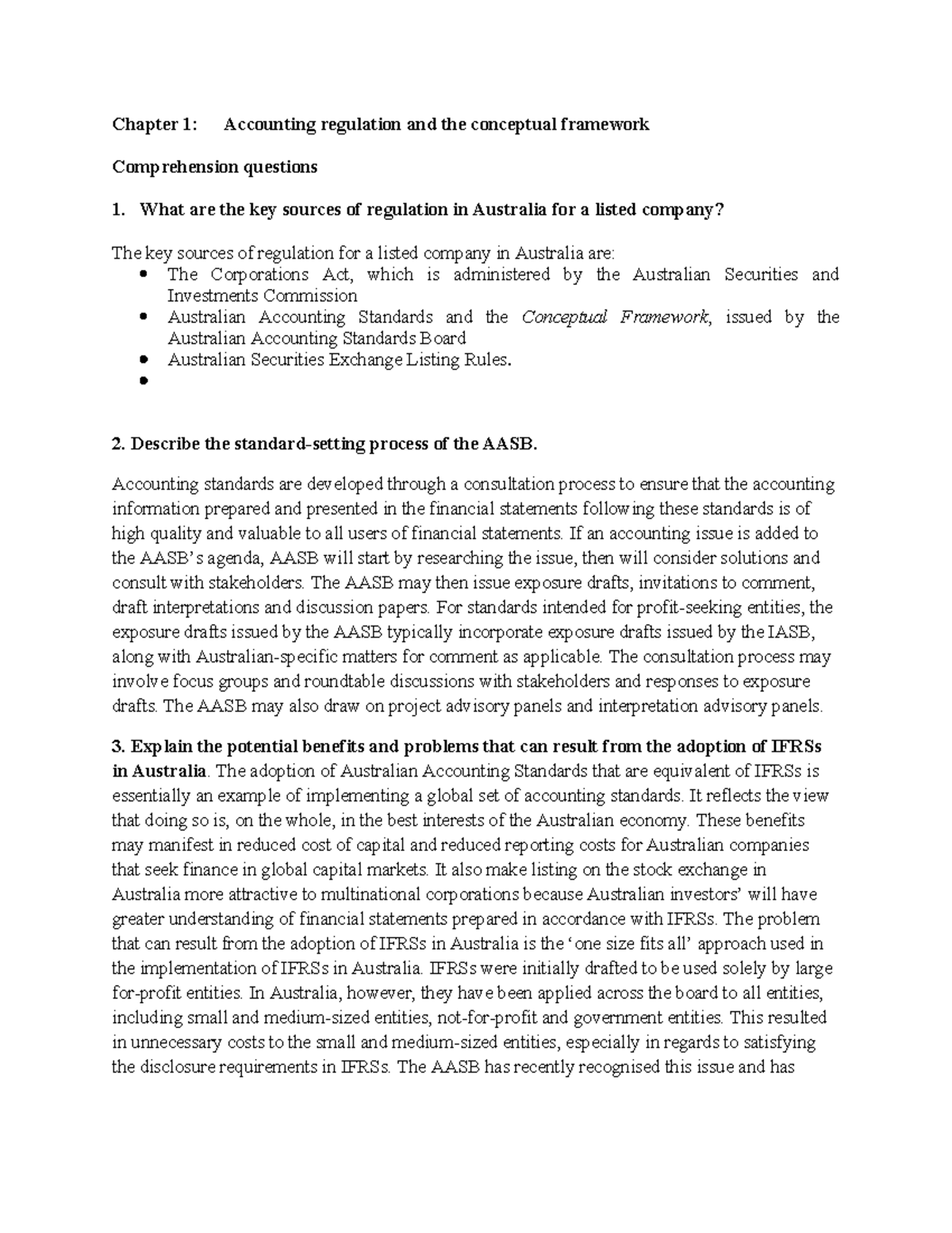 Chapter 1: Accounting Regulation & Conceptual Framework - Tutorial 1 Solutions - Studocu