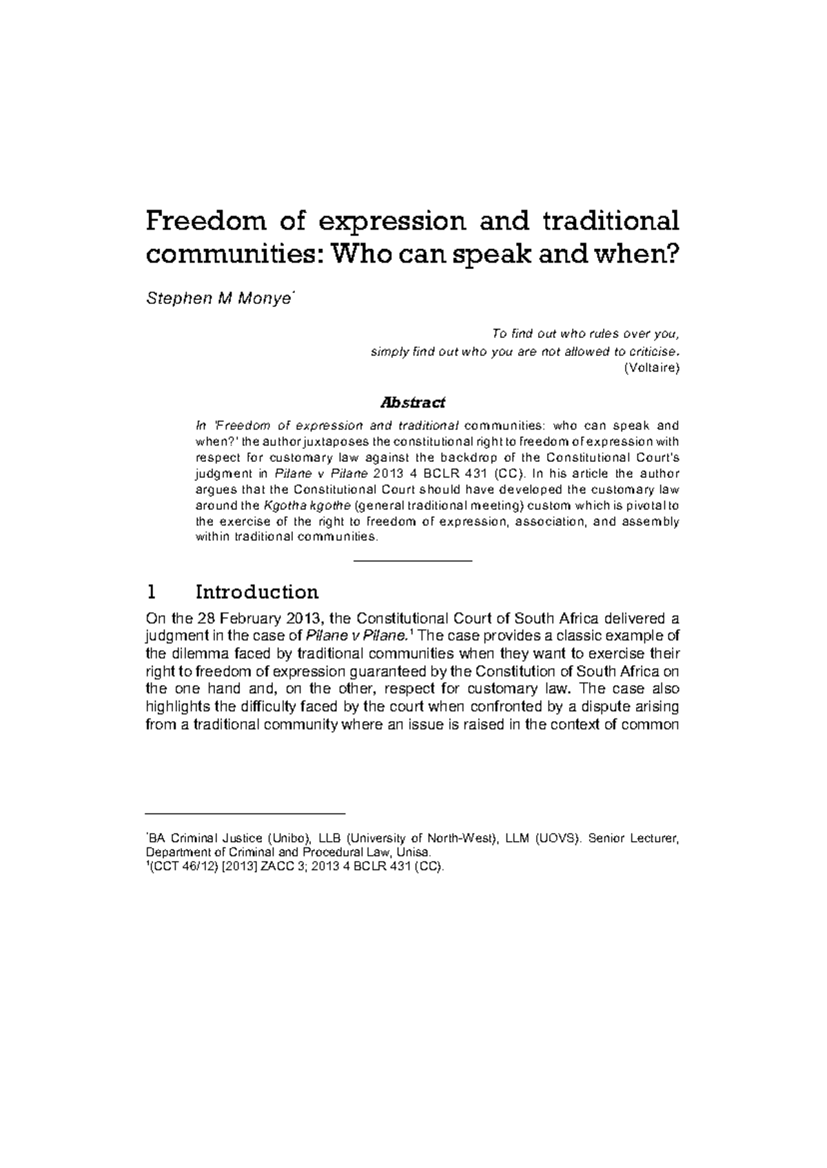 Freedom of Expression and Customary Law in Traditional Communities: A ...