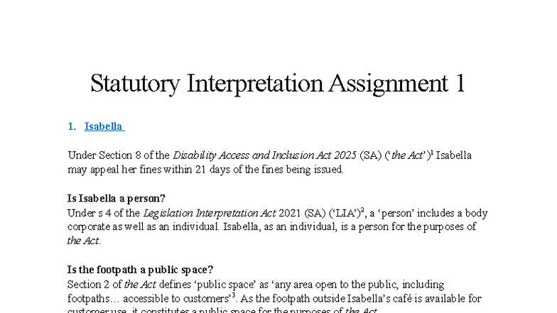 Statutory Interpretation Assignment 1: Disability Access & Inclusion ...