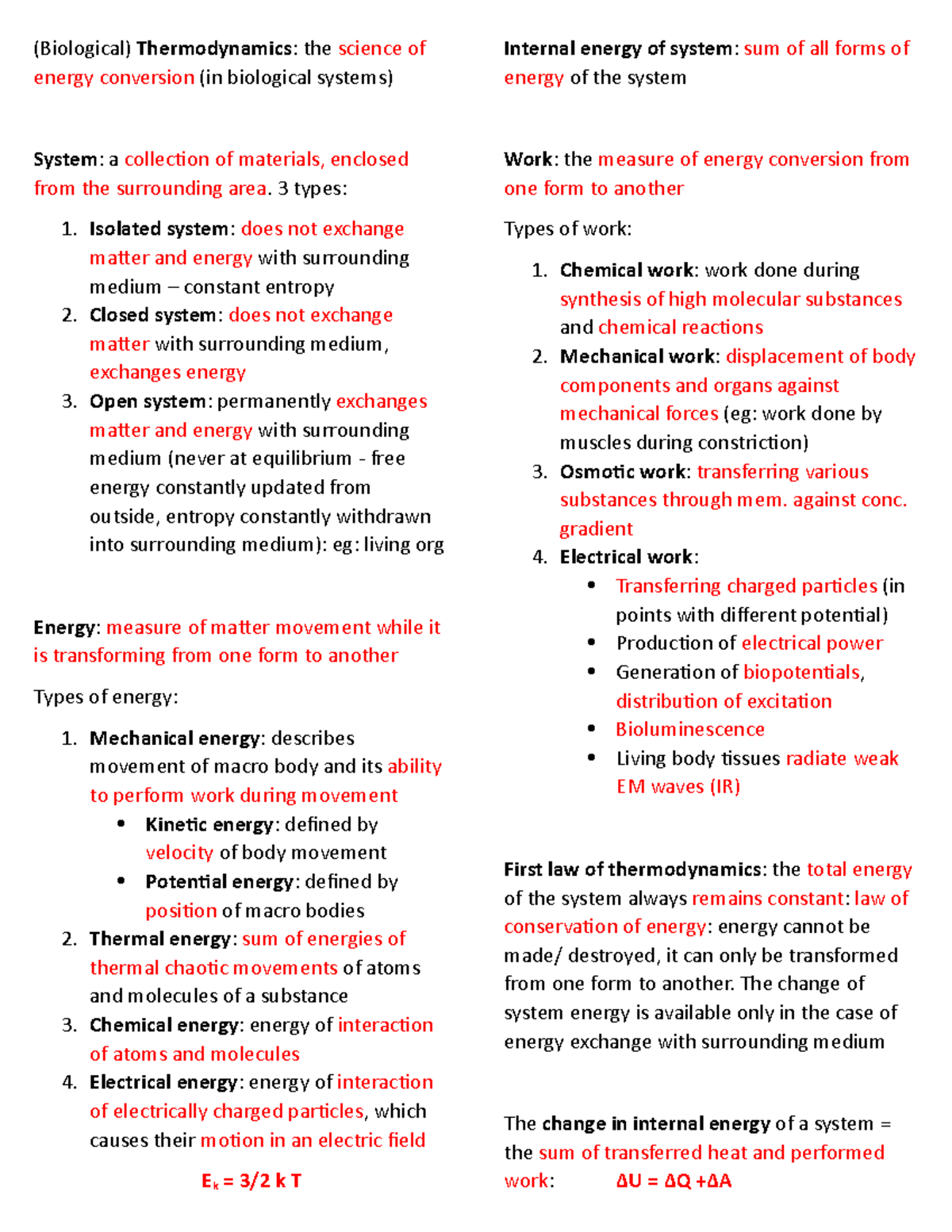 1. Thermodynamics - (Biological) Thermodynamics: the science of energy ...