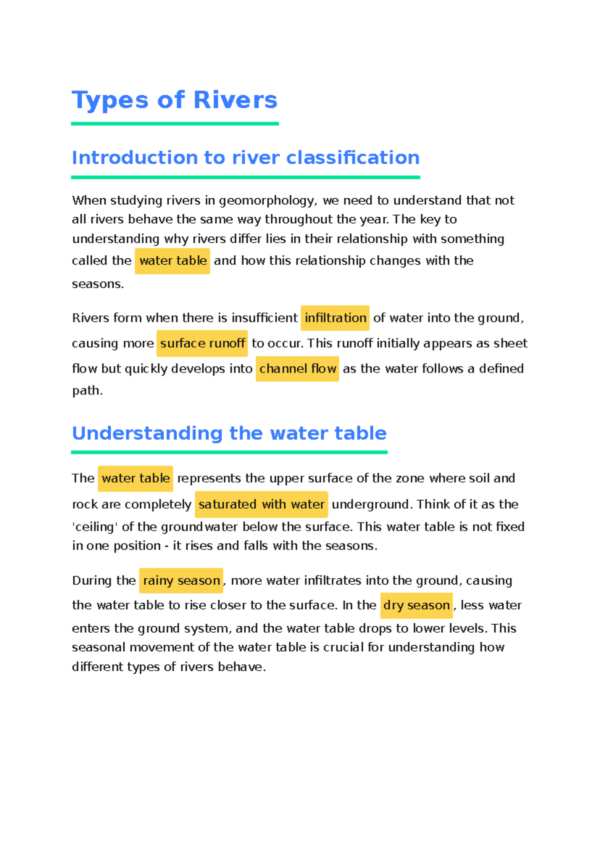 Types of Rivers: Classification and Key Concepts - ASFDGNHBCV - Studocu