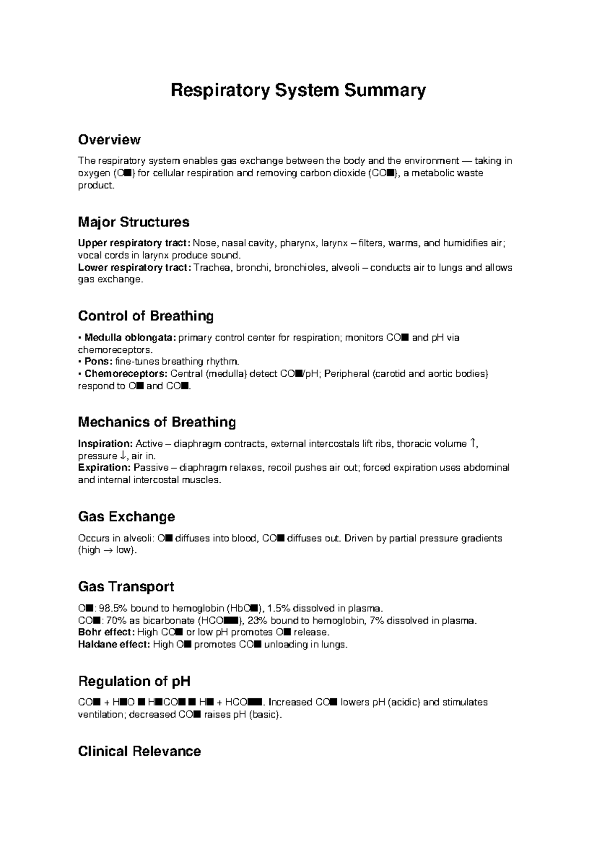 Respiratory System Overview: Key Concepts and Functions - Studocu