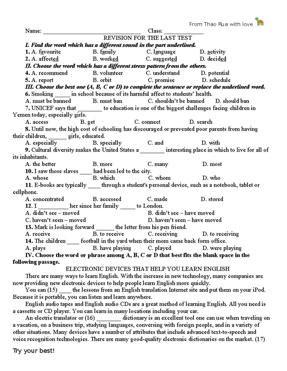 Final Test Revision: English Language Skills and Vocabulary - Studocu