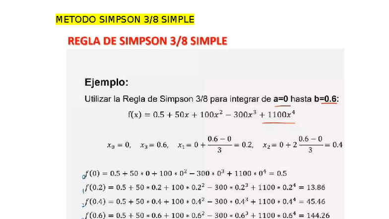 Método Simpson 3/8: Ejemplo de Integración Simple y Múltiple - Studocu