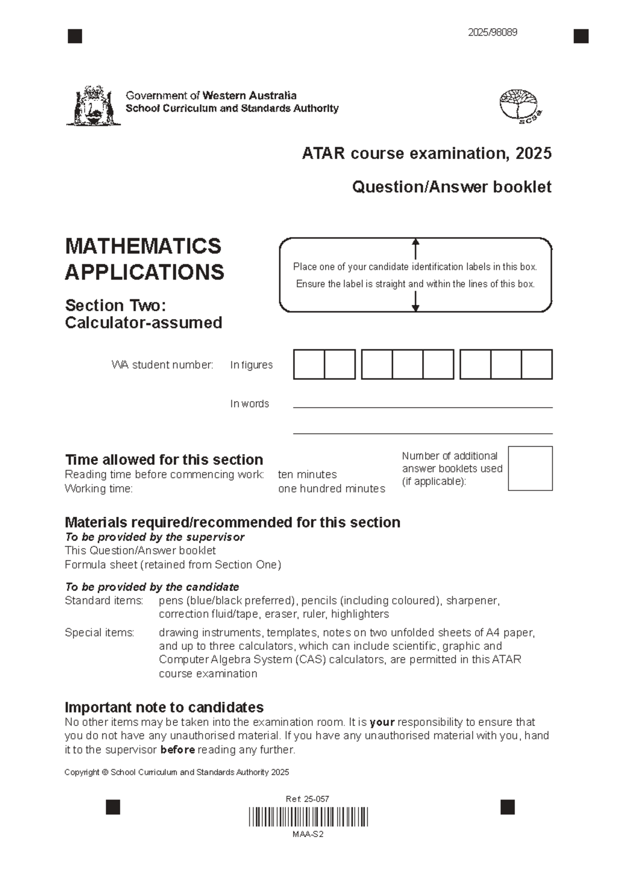 2025 ATAR MAA Examination Guidelines and Instructions - Studocu