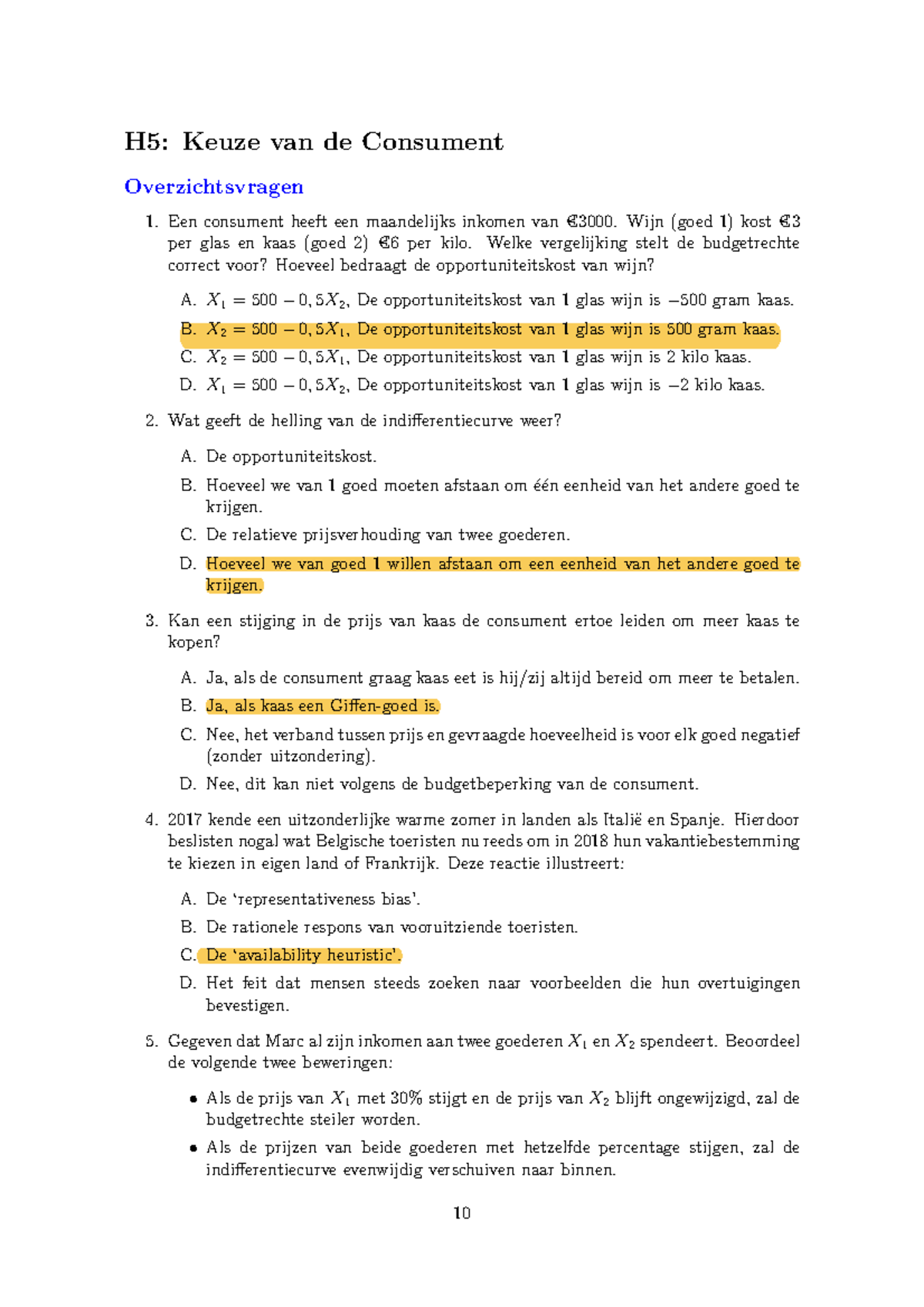 BEDR Oefeningenbundel H5: Keuze van de Consument en Budgetanalyse - Studocu