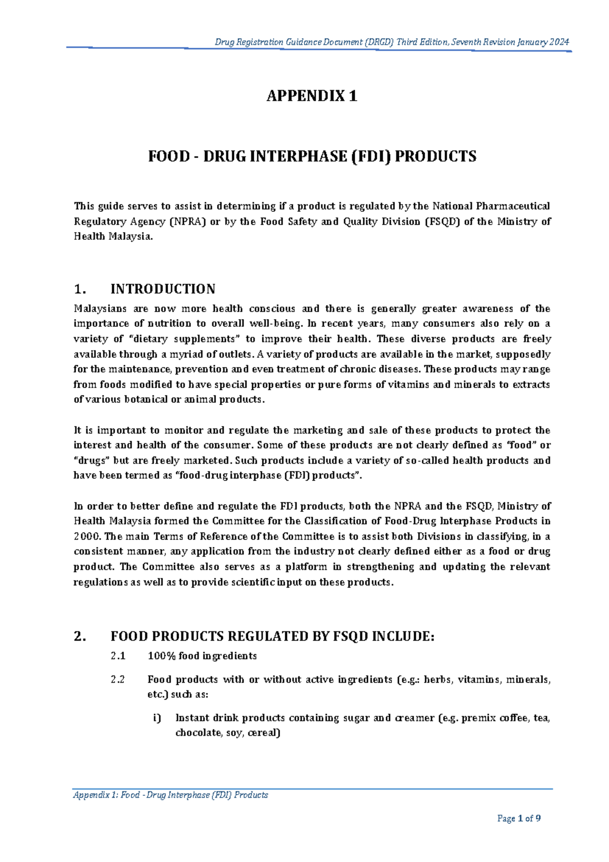 Appendix 1: FDI Product Classification Guide for Food & Drugs - Studocu