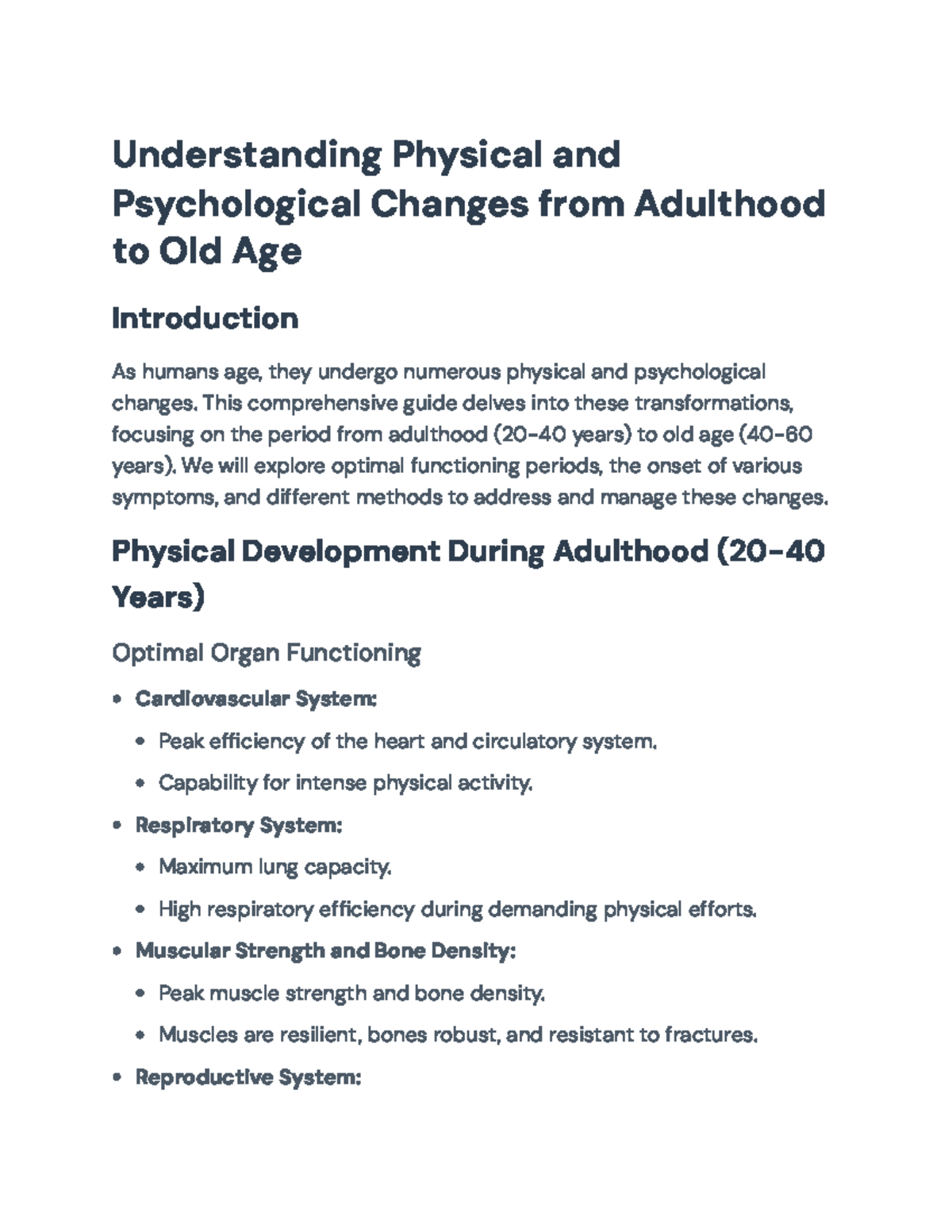 Understanding Physical and Psychological Changes: Adulthood to Old Age ...