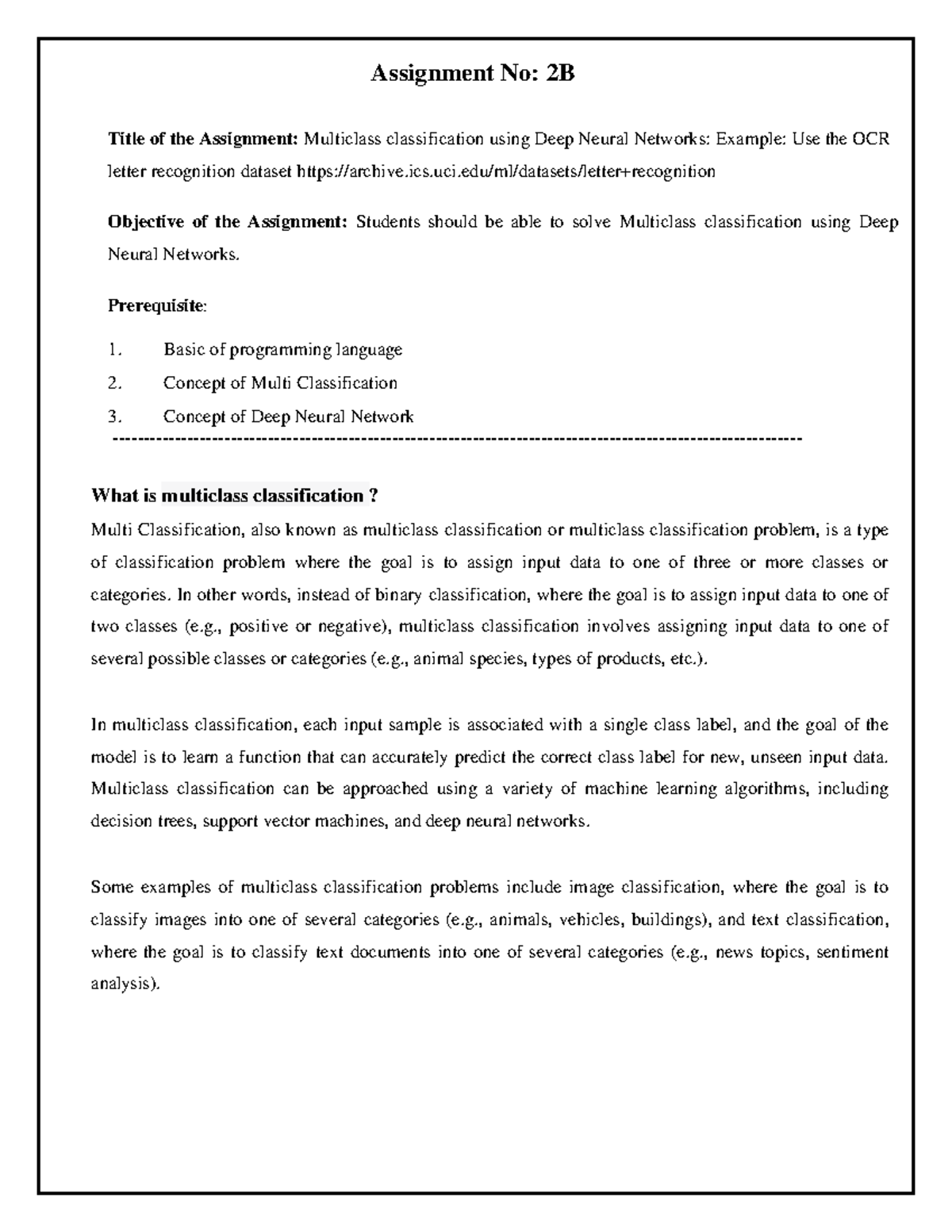 Prac2DL - Multiclass Classification with Deep Neural Networks - Studocu