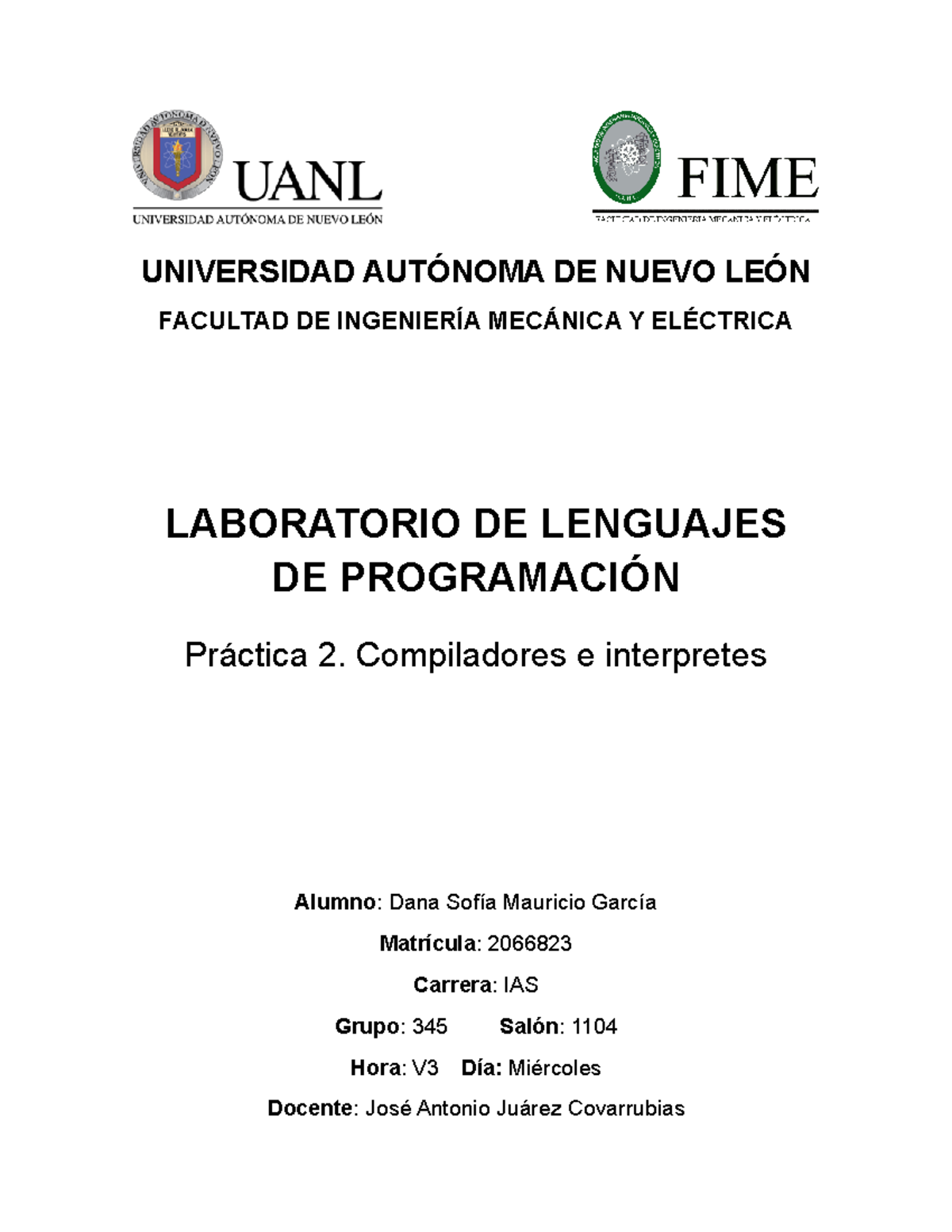 Práctica 2 Lab LenPro - UNIVERSIDAD AUTÓNOMA DE NUEVO LEÓN FACULTAD DE INGENIERÍA MECÁNICA Y ...