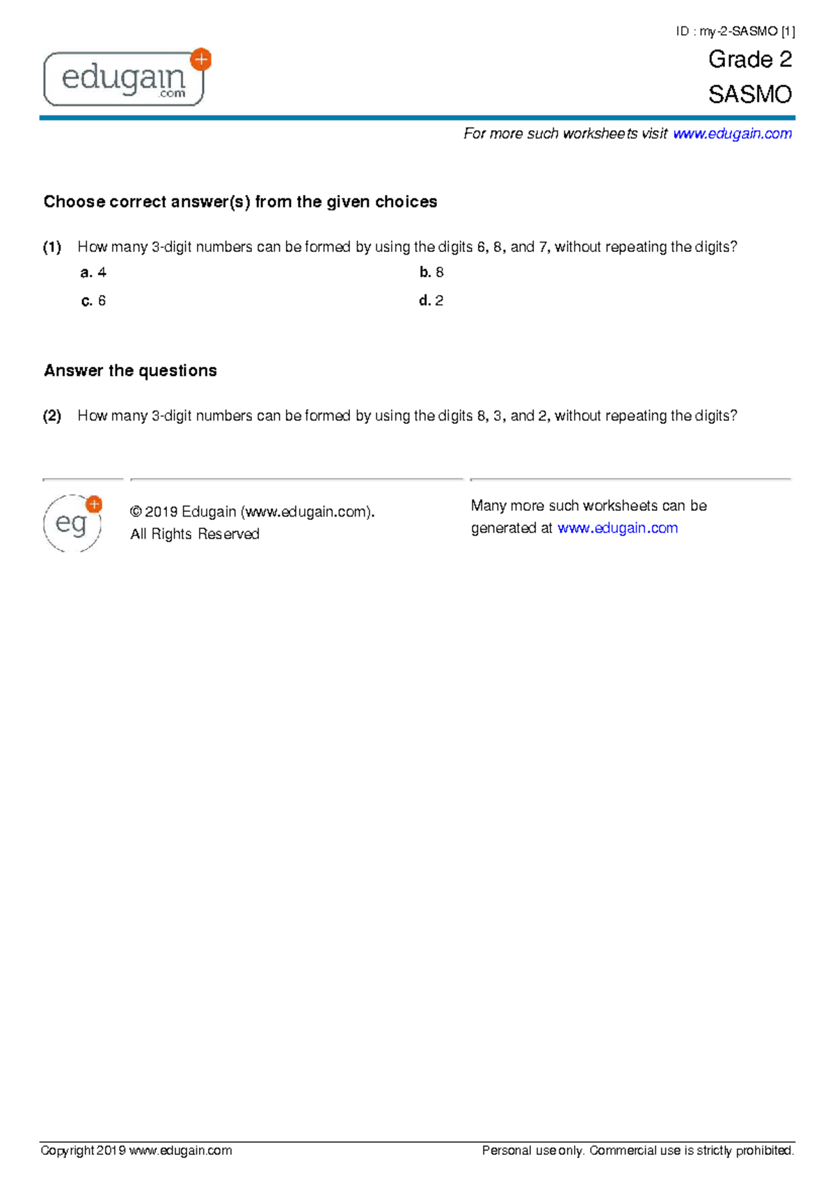 SASMO Grade 2 Sample Questions and Worksheets - Studocu