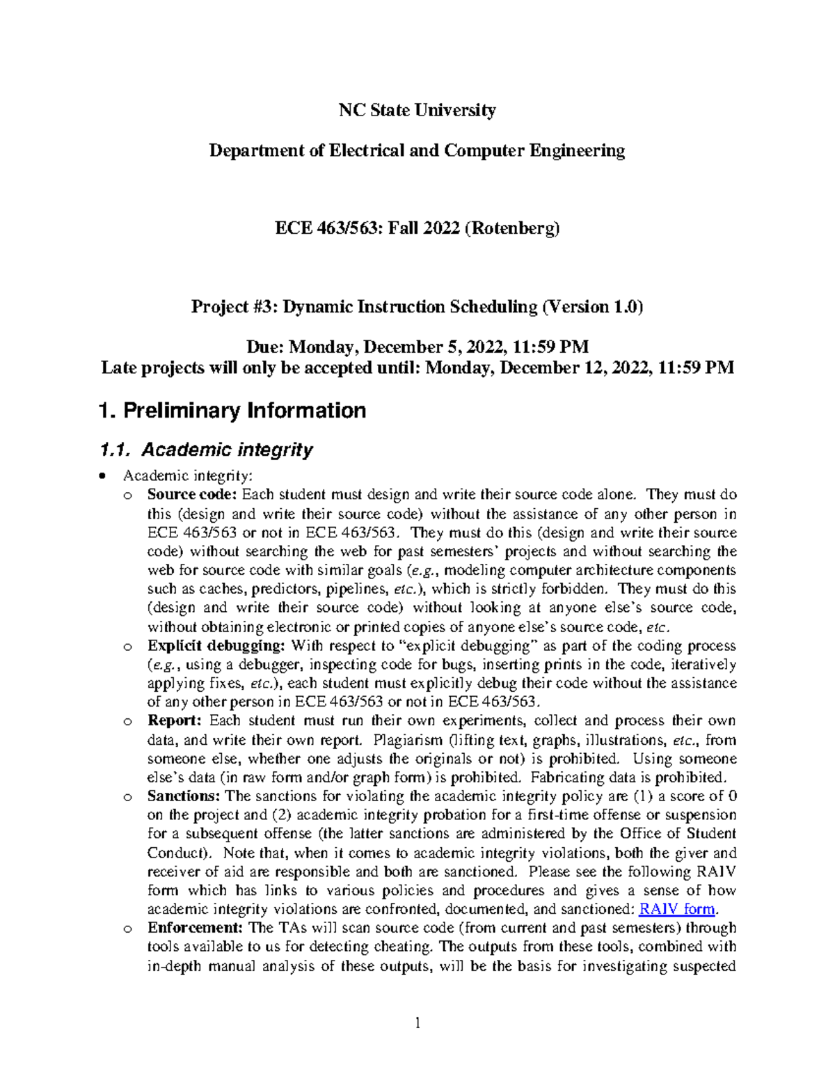 ECE 463/563 Fall 2022 Project #3: Dynamic Instruction Scheduling Guide - Studocu