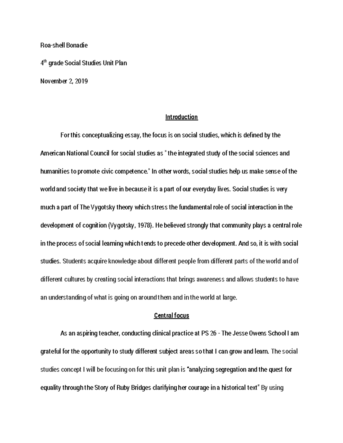 Social Studies Unit Plan: Analyzing Segregation & Ruby Bridges (Grade 4 ...