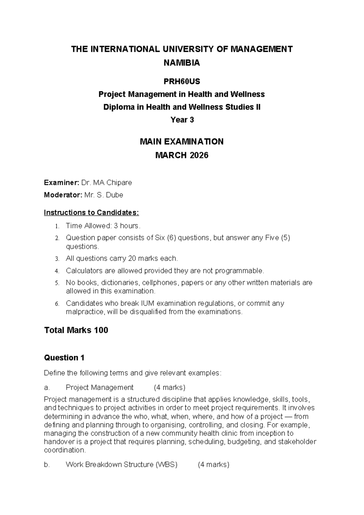 PRH60US Project Management in Health & Wellness Final Exam March 2026 ...