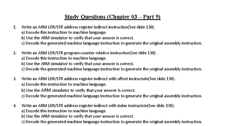 Study Questions (ARM Instructions) - Chapter 03 Part 9 - Studocu