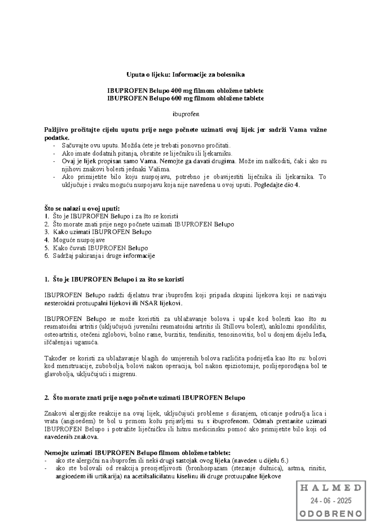 Uputa o lijeku: IBUPROFEN Belupo 400 mg i 600 mg filmom obložene ...