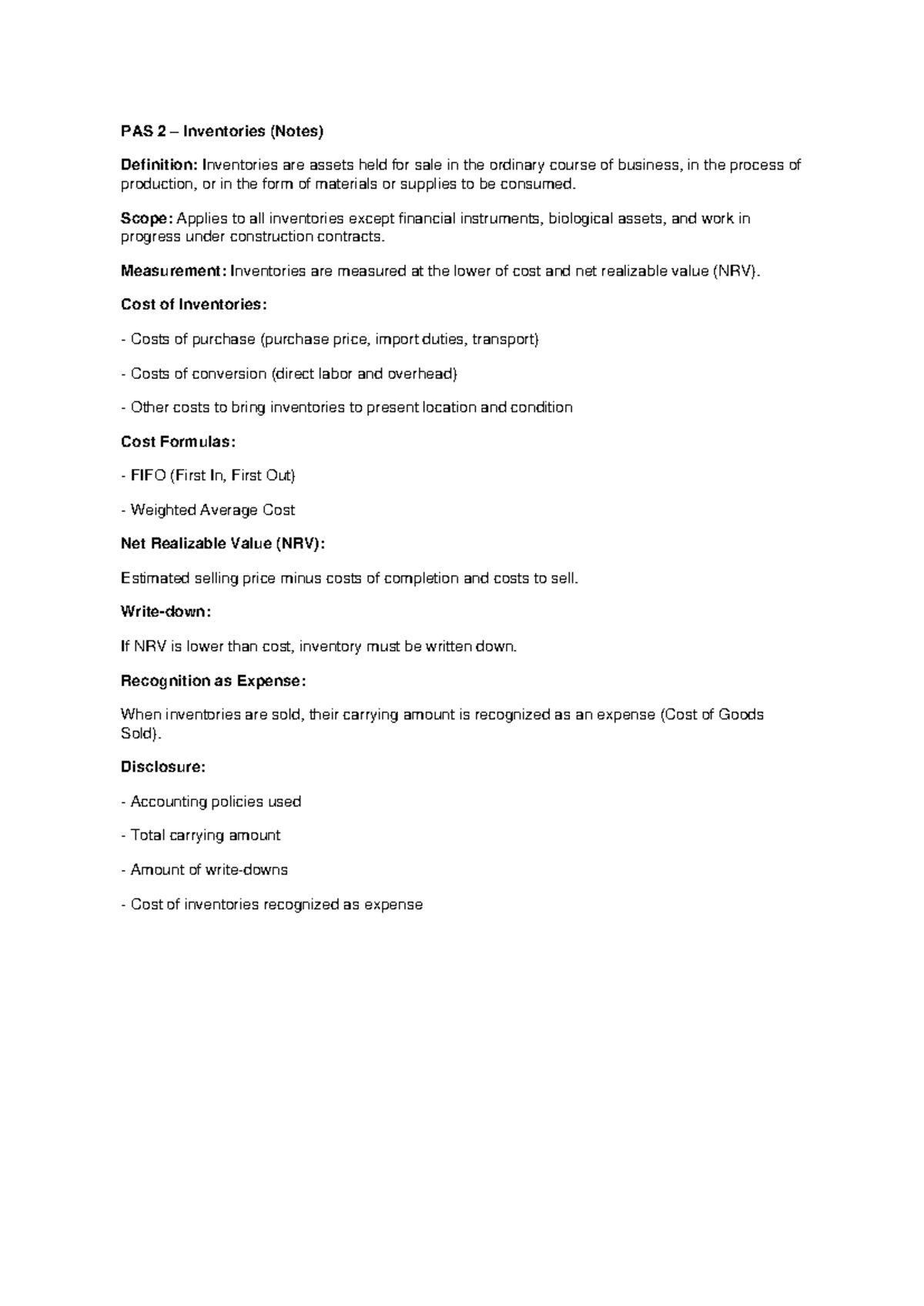 PAS 2 Inventories (Notes): Definition, Measurement & Cost Formulas ...