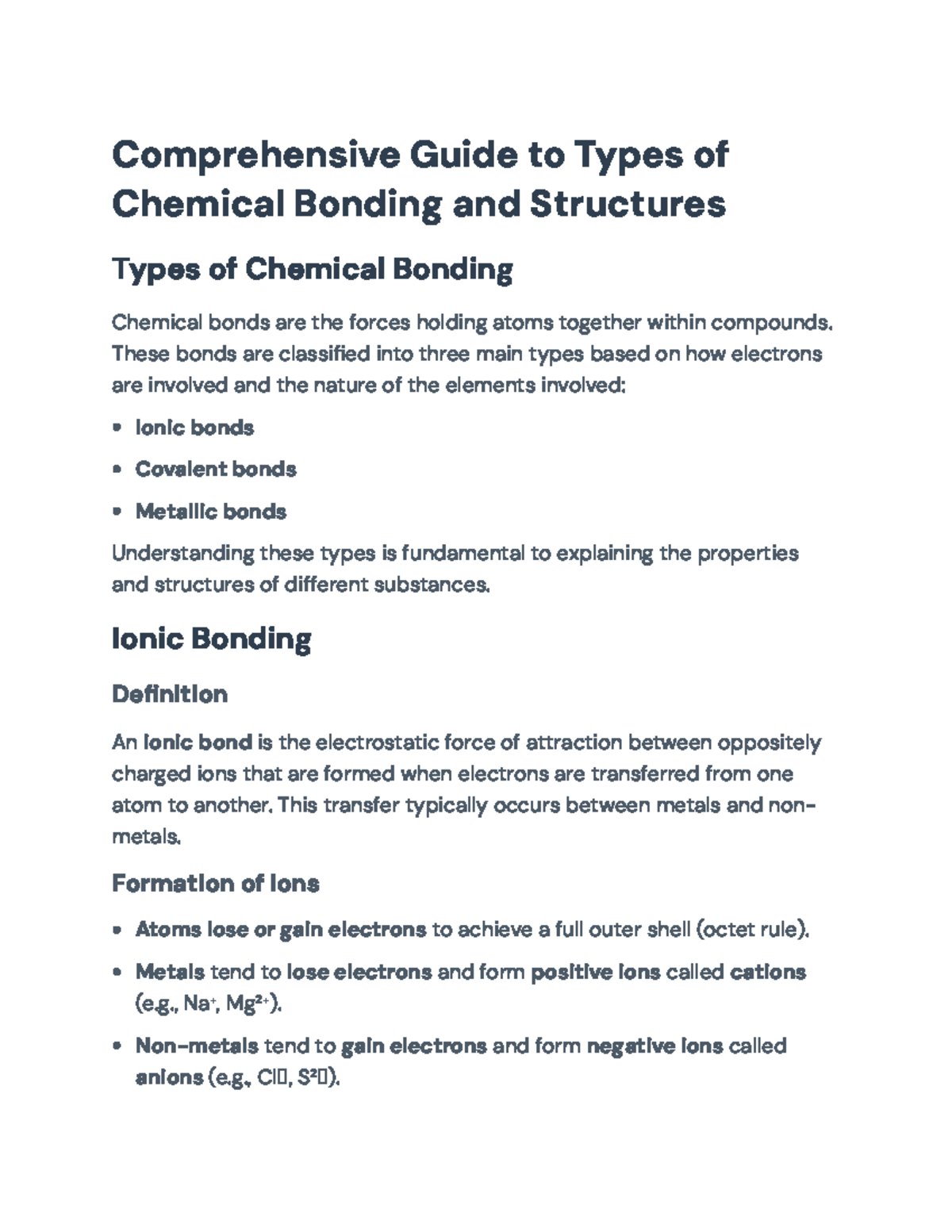 Comprehensive Guide to Chemical Bonding (Ionic, Covalent, Metallic ...