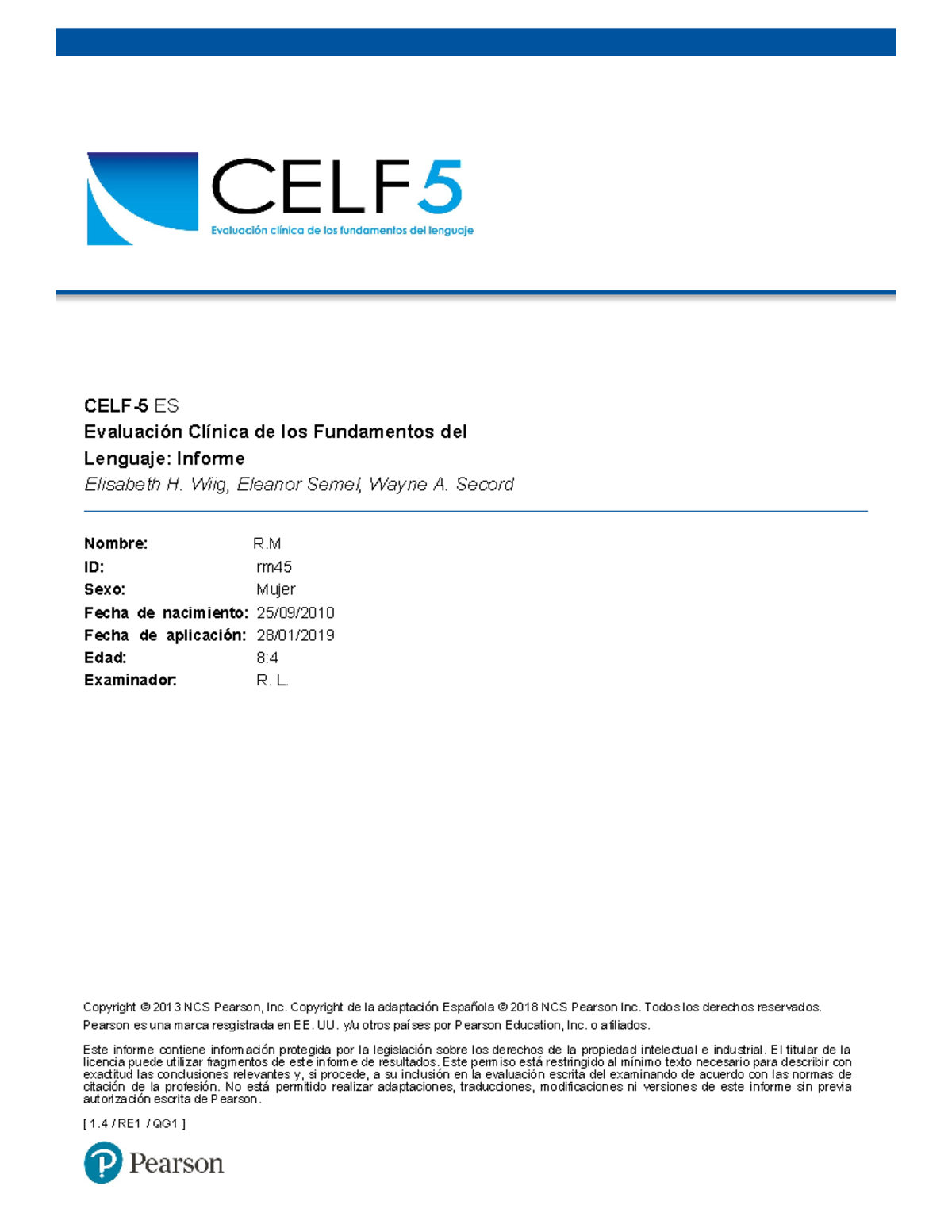 CELF 5 Informe de Evaluación Lingüística en Español - Studocu