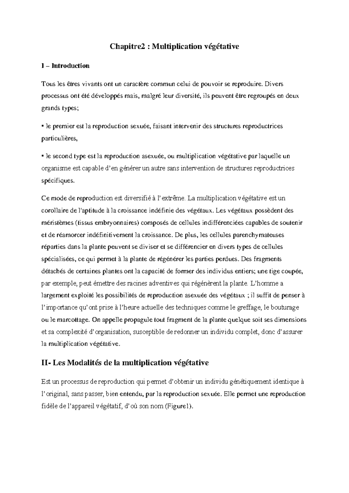 Chapitre 2 : Multiplication Végétative - Concepts et Méthodes - Studocu
