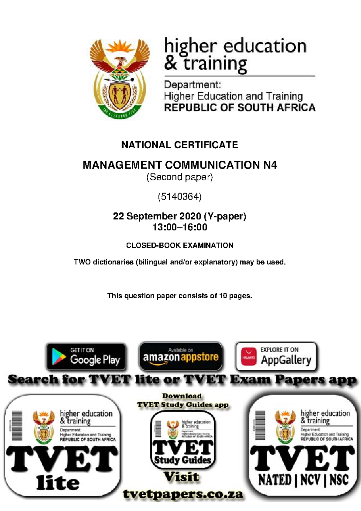 N1030 - Management Communication N4 Second Paper Exam QP September 2020 ...