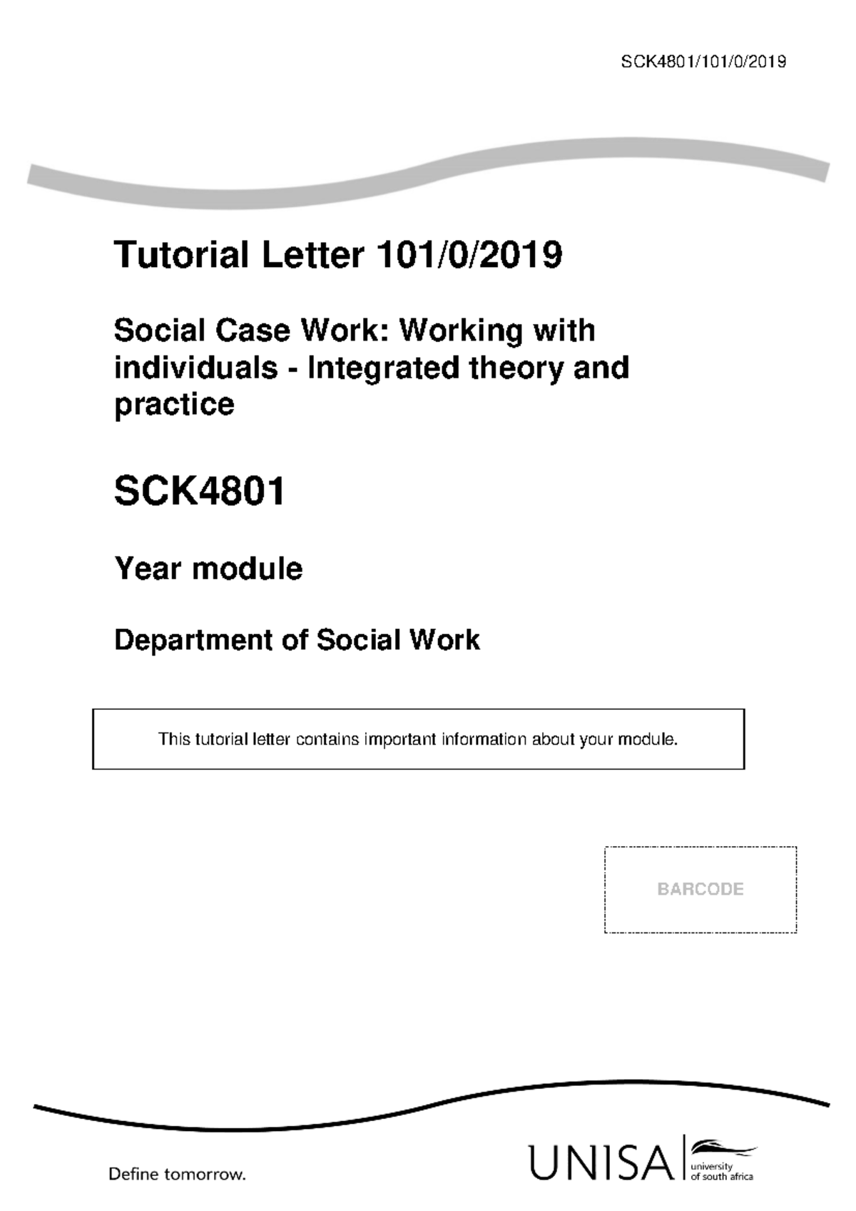 101 2019 0 b - unisa document - SCK4801/101/0/ Tutorial Letter 101/0 ...