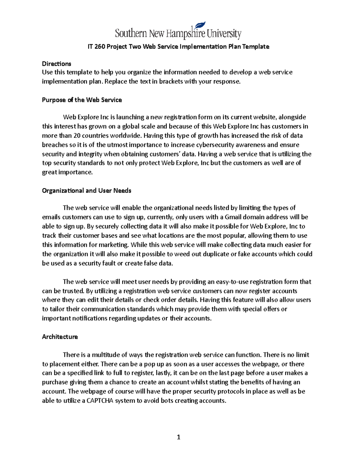 IT 260 Project 2: Web Service Implementation Plan Overview - Studocu