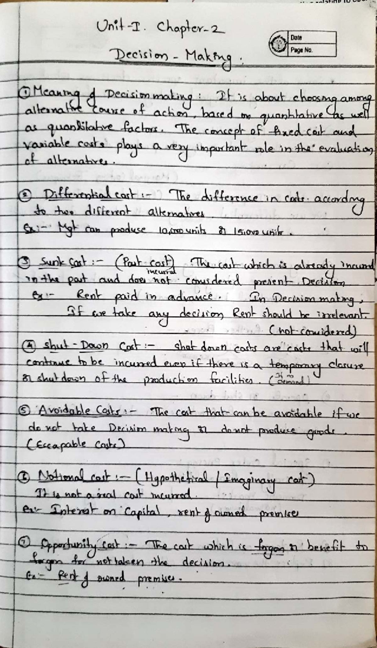 CCMA UNIT1 CHAP2: Decision Making and Cost Analysis Techniques - Studocu