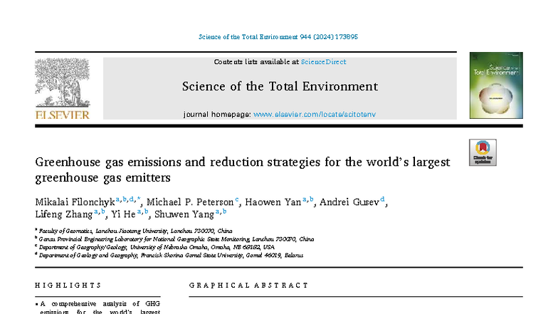 Filonchyk et al. 2024: GHG Emissions & Reduction Strategies Analysis ...