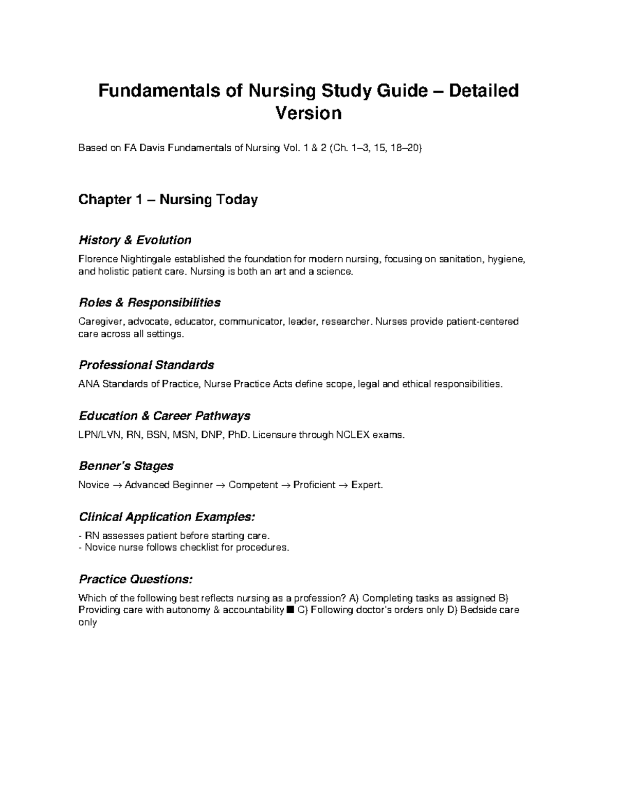 Fundamentals of Nursing Study Guide (FA Davis) - Detailed Overview ...