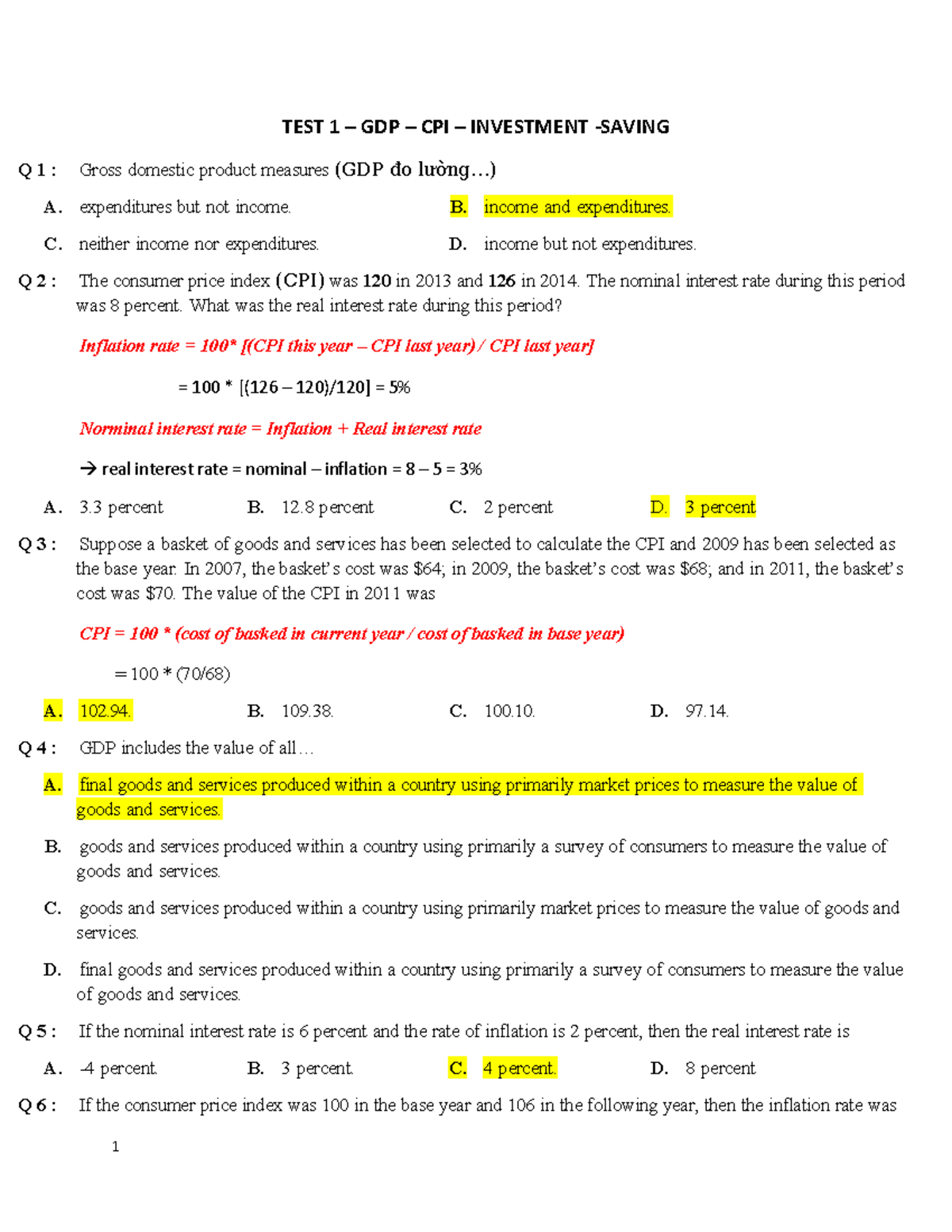 TEST 1 - Macro - GDP & CPI Questions with Answers (50 Items) - Studocu
